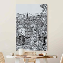 Bilderwelten Akustikbild originell weiss Illustration Schallschutzbild - Stadtstudie - London Eye - Architektur Wohnzimmer Schlafzimmer