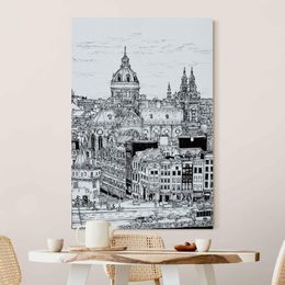 Bilderwelten Akustikbild Stadt beige Illustration Schallschutzbild - Stadtstudie - Altstadt - Architektur Wohnzimmer Schlafzimmer