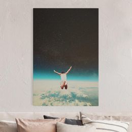 Bilderwelten Akustikbild originell weiss Fotomontage Schallschutzbild - Sprung auf die Erde - Wandbild Wohnzimmer Schlafzimmer