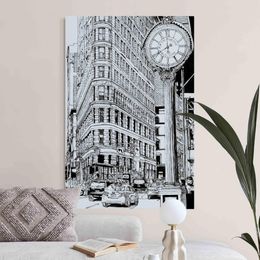 Bilderwelten Akustikbild Stadt beige Illustration Schallschutzbild - Stadtstudie - Flatiron Building - Architektur Wohnzimmer Schlafzimmer