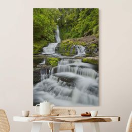 Bilderwelten Akustikbild Natur gr&uuml;n Motiv Schallschutzbild - Upper McLean Falls in Neuseeland - Wasserfall Wohnzimmer Schlafzimmer