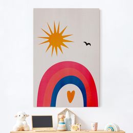 Bilderwelten Akustikbild Tiere bunt Abstrakt Schallschutzbild - Sonnenschein und Regenbogen - Herz Kinderzimmer Baby M&auml;dchen Jungen