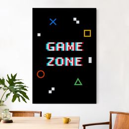 Bilderwelten Akustikbild Spr&uuml;che bunt modern Schallschutzbild - Pixel Spruch Game Zone - Spr&uuml;che Jugendzimmer