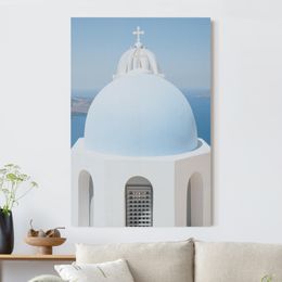 Bilderwelten Akustikbild Stadt blau modern Schallschutzbild - Santorini Kirche - Architektur Wohnzimmer Schlafzimmer