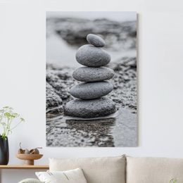 Bilderwelten Akustikbild Spirituell grau Motiv Schallschutzbild - Steinturm im Wasser - Wandbild Wohnzimmer Schlafzimmer