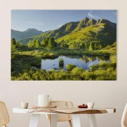 Bilderwelten Akustikbild Natur gr&uuml;n Motiv Schallschutzbild - Blick vom Hirschbichl ins Defereggental - Berg Wohnzimmer Schlafzimmer