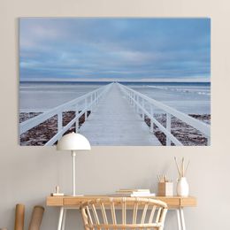 Bilderwelten Akustikbild Strand blau Motiv Schallschutzbild - Br&uuml;cke in Schweden - Landschaft Wohnzimmer Schlafzimmer