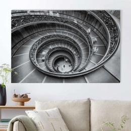 Bilderwelten Akustikbild Stadt schwarz weiss Motiv Schallschutzbild - Bramante Treppe - Architektur Wohnzimmer Schlafzimmer