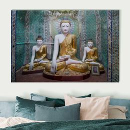 Bilderwelten Akustikbild Spirituell gold Motiv Schallschutzbild - Buddha Statuen - Asia Wohnzimmer Schlafzimmer