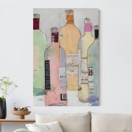 Bilderwelten Akustikbild Kulinarisch beige modern Schallschutzbild - Weinflaschen in Wasserfarbe II - Getr&auml;nke K&uuml;che