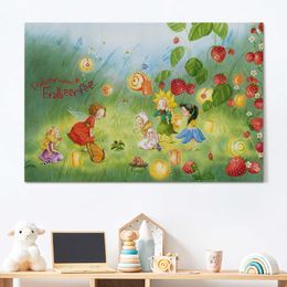 Bilderwelten Akustikbild Kulinarisch bunt Illustration Schallschutzbild - Erdbeerinchen Erdbeerfee - Laternen - Fee Kinderzimmer Baby M&auml;dchen Jungen