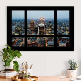 Bilderwelten Akustikbild Stadt bunt Motiv Schallschutzbild - Fensterblick auf beleuchtete Skyline von London - Architektur Wohnzimmer Schlafzimmer
