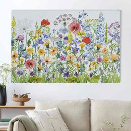 Bilderwelten Akustikbild Blumen bunt Illustration Aquarell - Aquarellierte Blumenwiese - Blumenwiese Wohnzimmer Schlafzimmer