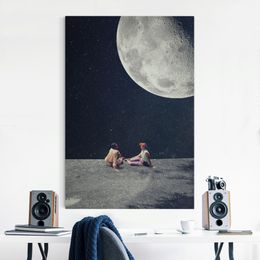 Bilderwelten Akustikbild originell schwarz weiss Fotomontage Schallschutzbild - Zweisamkeit im Mondlicht - Wandbild Wohnzimmer Schlafzimmer