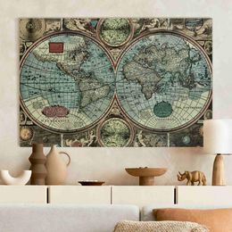 Bilderwelten Akustikbild Weltkarte beige Vintage Schallschutzbild - Die alte Welt - Karten Wohnzimmer Schlafzimmer