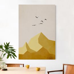 Bilderwelten Akustikbild Natur gelb modern Aquarell - Zugspitze in Gelb F&auml;rbung - Berg Wohnzimmer Schlafzimmer