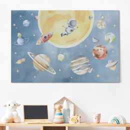 Bilderwelten Akustikbild Himmel bunt Illustration Schallschutzbild - Aquarell Unser Planetensystem - Himmel Kinderzimmer Baby M&auml;dchen Jungen