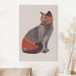 Bilderwelten Akustikbild Tiere schwarz weiss modern Schallschutzbild - Wrestling Cat - Katze Wohnzimmer Schlafzimmer