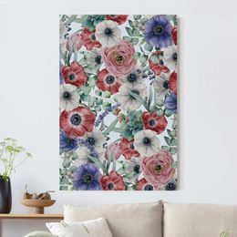 Bilderwelten Akustikbild rot Illustration Aquarell - Buntes Mohnblumen Aquarell - Mohn Wohnzimmer Schlafzimmer