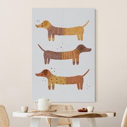 Bilderwelten Akustikbild Tiere beige Illustration Schallschutzbild - Drei Dackel - Hund Jugendzimmer