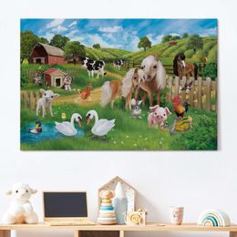 Bilderwelten Akustikbild Tiere bunt Illustration Schallschutzbild - Animal Club International - Tiere auf dem Bauernhof - Bauernhof Kinderzimmer Baby M&auml;dchen