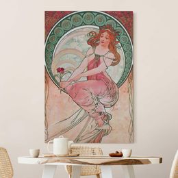 Bilderwelten Akustikbild originell rosa Vintage Schallschutzbild - Alfons Mucha - Vier K&uuml;nste - Die Malerei - Retro Wohnzimmer Schlafzimmer
