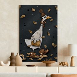 Bilderwelten Akustikbild Tiere schwarz Illustration Schallschutzbild - Ente im Herbst - Vögel Kinderzimmer Baby Mädchen Jungen