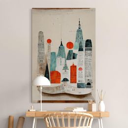 Bilderwelten Akustikbild Stadt rot Orientalisch Schallschutzbild - Collage mit roten Punkten - Skylines Wohnzimmer Schlafzimmer