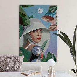 Bilderwelten Akustikbild originell bunt Tropisch Schallschutzbild - Emel Tunaboylu - Tropisches Frauenportrait - Wandbild Wohnzimmer Schlafzimmer