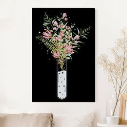 Bilderwelten Akustikbild Blumen schwarz Illustration Aquarell - Blumen im Reagenzglas - Himmel Jugendzimmer