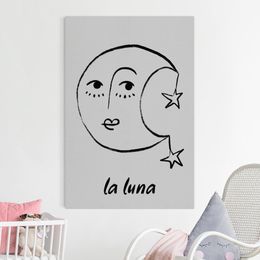 Bilderwelten Akustikbild beige Illustration Schallschutzbild - Alina Buffiere - La Luna - Wandbild Kinderzimmer Baby M&auml;dchen Jungen