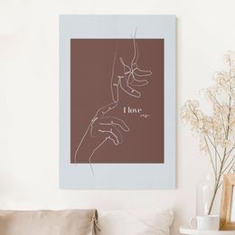 Bilderwelten Akustikbild Portrait braun Abstrakt Schallschutzbild - Line Art - H&auml;nde I love us - Wandbild Wohnzimmer Schlafzimmer