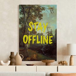 Bilderwelten Akustikbild Wald gr&uuml;n Vintage Schallschutzbild - Bleib Offline - B&auml;ume Wohnzimmer Schlafzimmer