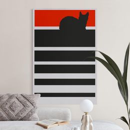 Bilderwelten Akustikbild Tiere schwarz Abstrakt Schallschutzbild - Digitaler Sonnenuntergang - Katze - Katze Wohnzimmer Schlafzimmer