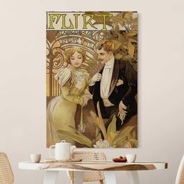 Bilderwelten Akustikbild originell gelb Vintage Schallschutzbild - Alfons Mucha - Werbeplakat f&uuml;r Flirt Biscuits - Pflanzen Wohnzimmer Schlafzimmer