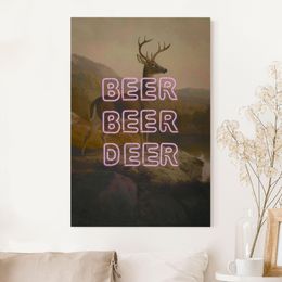 Bilderwelten Akustikbild Tiere braun Digital Art Schallschutzbild - Beer Beer Deer - Lustig Wohnzimmer Schlafzimmer