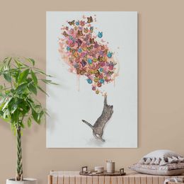 Akustikbild Illustration Katze mit bunten Schmetterlingen Malerei