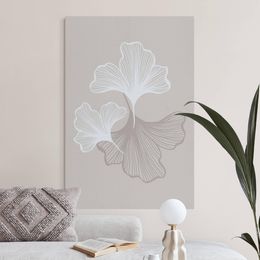 Bilderwelten Akustikbild beige Illustration Schallschutzbild - Illustration Ginko Bl&auml;tter Beige - Wandbild Wohnzimmer Schlafzimmer
