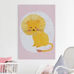 Bilderwelten Akustikbild Tiere rosa Illustration Schallschutzbild - Kleiner L&ouml;we - L&ouml;we Kinderzimmer Baby M&auml;dchen Jungen