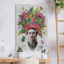Bilderwelten Akustikbild Blumen rot modern Schallschutzbild - Frida Kahlo - Blumenportrait - Wandbild Wohnzimmer Schlafzimmer