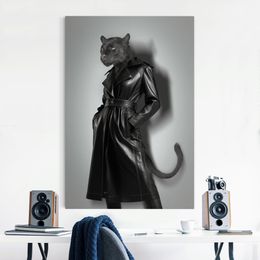 Bilderwelten Akustikbild originell schwarz weiss modern Schallschutzbild - Modischer Panther - Wandbild Wohnzimmer Schlafzimmer