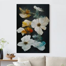 Bilderwelten Akustikbild Blumen schwarz modern Schallschutzbild - Magische Bl&uuml;ten - Wandbild Wohnzimmer Schlafzimmer