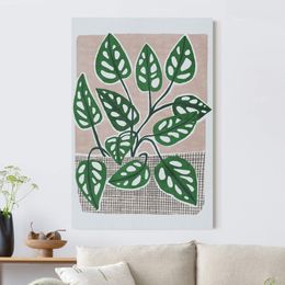 Bilderwelten Akustikbild beige Tropisch Schallschutzbild - Monstera im Korb - Pflanzen Wohnzimmer Schlafzimmer