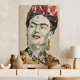 Bilderwelten Akustikbild Portrait beige Illustration Schallschutzbild - Frida Kahlo - Collage No.2 - Wandbild Wohnzimmer Schlafzimmer
