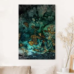 Bilderwelten Akustikbild Strand schwarz Abstrakt Schallschutzbild - Goldene Meeres-Inseln Abstrakt - Landschaft Wohnzimmer Schlafzimmer