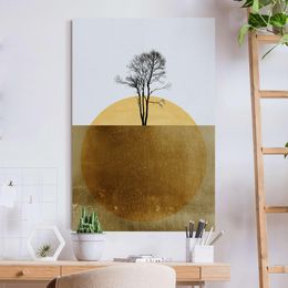 Bilderwelten Akustikbild Natur gold modern Schallschutzbild - Goldene Sonne mit Baum - Sonnenuntergang Wohnzimmer Schlafzimmer