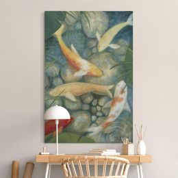 Bilderwelten Akustikbild Tiere beige modern Schallschutzbild - Gelbe Kois im Gartenteich - Fische Wohnzimmer Schlafzimmer