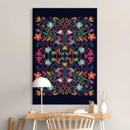 Bilderwelten Akustikbild Blumen blau Abstrakt Schallschutzbild - Fridas Garten Illustration - Wandbild Wohnzimmer Schlafzimmer