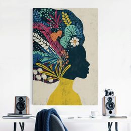 Bilderwelten Akustikbild Frau mit Blumenafro Illustration - Schallschutzbild XXL - B&uuml;ro Arbeitzimmer Schlafzimmer Wohnzimmer