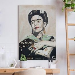 Bilderwelten Akustikbild originell beige modern Schallschutzbild - Frida Kahlo - Collage No.4 - Wandbild Wohnzimmer Schlafzimmer
